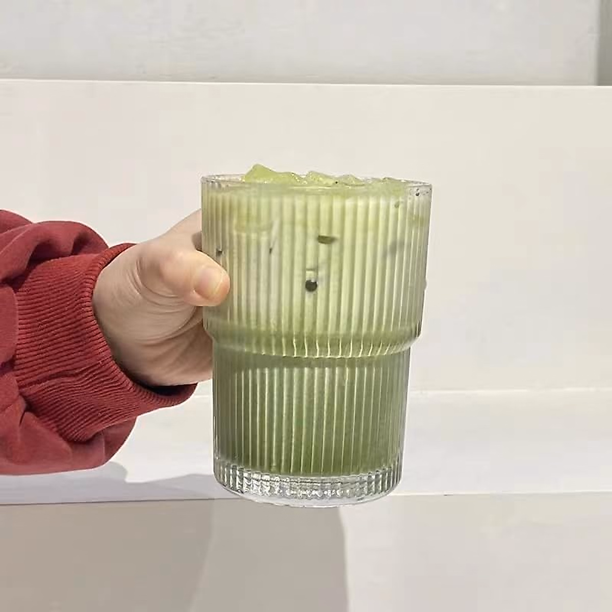 QWEZXO 13OZ/400ML Ice Coffee Glass Tumbler, Thick Wall Water Glass Cup Mug Tea with Straw and Lid Sealed Carry On （Clear）