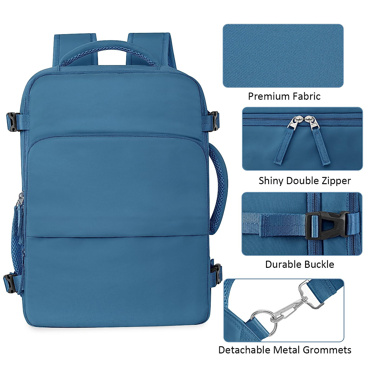 Snoffic Premium Carry On Backpack, Travel Backpack for Women Airline Approved, Large Waterproof College Business Work Hiking Casual Daypack Bag, Fits 16" Laptop, Dark Blue