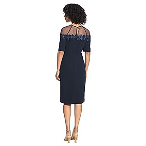 Maggy London Women's Mesh Yoke Pencil Skirt Dress with Applique Trim, Twilight Navy
