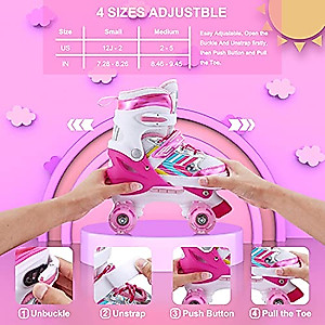Roller Skates for Kids Girls Boys Beginners, 4 Size Adjustable Size with Light Up Wheels for Children (Pink, Medium(2-5))