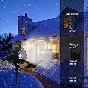 Queeon Snowflake Christmas Projector Lights, Indoor Outdoor Led Snowfall Projection, Waterproof LED Landscape Decorative Light for Xmas & Halloween Holiday Party, Garden & Home Decorations