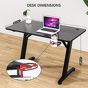 Lifetime Home 44 Inch Wide Ergonomic Computer PC Z Shaped Gaming Desk - Carbon Fiber Surface, Water Bottle & Drinks Holder and Wire Management Cord Cover for Bedroom, Office, Living Room, Workstation