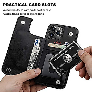 ONETOP Compatible with iPhone 12 Pro Max Wallet Case with Card Holder,PU Leather Kickstand Card Slots Case, Double Magnetic Clasp and Durable Shockproof Cover 6.7 Inch(Black)