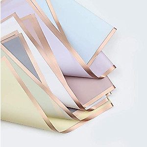 Rikyo 20pcs/10 Color Gold Edge Flower Gift Wrapping Paper,Waterproof No Fade Translucent Flower Shop Paper,DIY Wrapping For Valentine's Day Wedding Flower Bouquet Clothing Shirt Shoes 22.8x 22.8