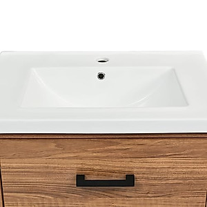 Poeyleja 24'' Bathroom Vanity with Ceramic Basin Sink, Modern Bathroom Storage Cabinet with 3 Drawers, Freestanding Bathroom Vanity Cabinet with Single Sink Natural Wood 24.4 * 18.3 * 33.8