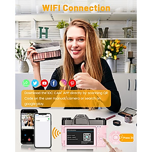 4K Digital Camera VJIANGER 48MP WiFi Vlogging Camera for YouTube with 180° Flip Screen, 16X Digital Zoom, 52mm Wide Angle & Macro Lens, 2 Batteries, 32GB TF Card(W02-Pink33)