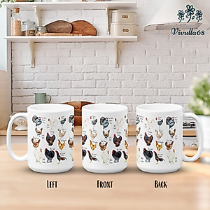 Vivulla68 Breeds of Chicken Coffee Mug 15Oz With Keychain, Chicken Gifts For Chicken Lovers, Chicken Mom Stuffs, Chicken Coffee Cup For Women, Chicken Themed Gifts, Chicken Lady Gifts