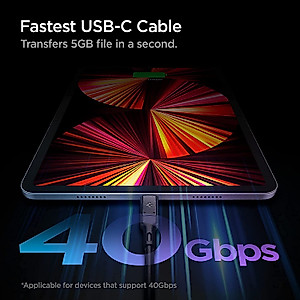 Spigen [USB-IF Certified USB 4 Cable 2.6ft for Thunderbolt 4 3 Cable,100W Charging 40Gbps Data Transfer 8K Video Type C for MacBook iPad M2 M1 Pro Air Galaxy S23 S22 Ultra Plus Mac Mini External SSD