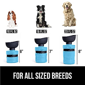 Gorilla Grip Leak Proof Portable Dog Water Bottle, Multifunction Design with Bowl Cap, Food Grade Silicone, Dogs Drink Dispenser, for Puppy Walks, Traveling, Keep Pets Hydrated, 12oz, Blue