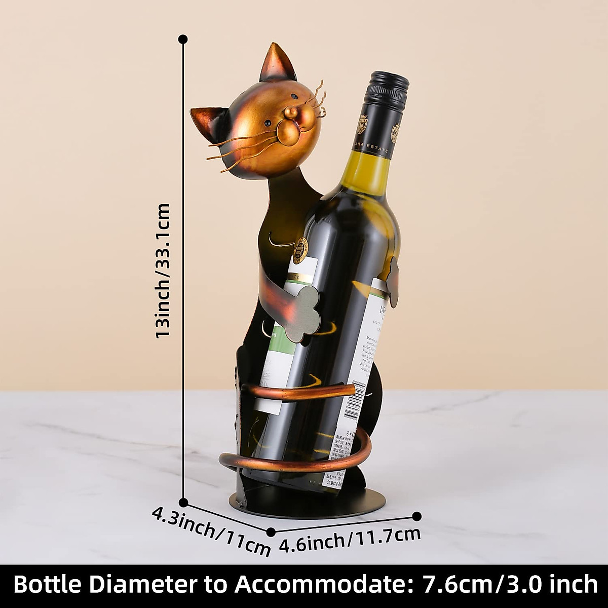 Tooarts Cat Shaped Wine Holder Wine Rack shelf Metal Sculpture Practical Home decoration Crafts