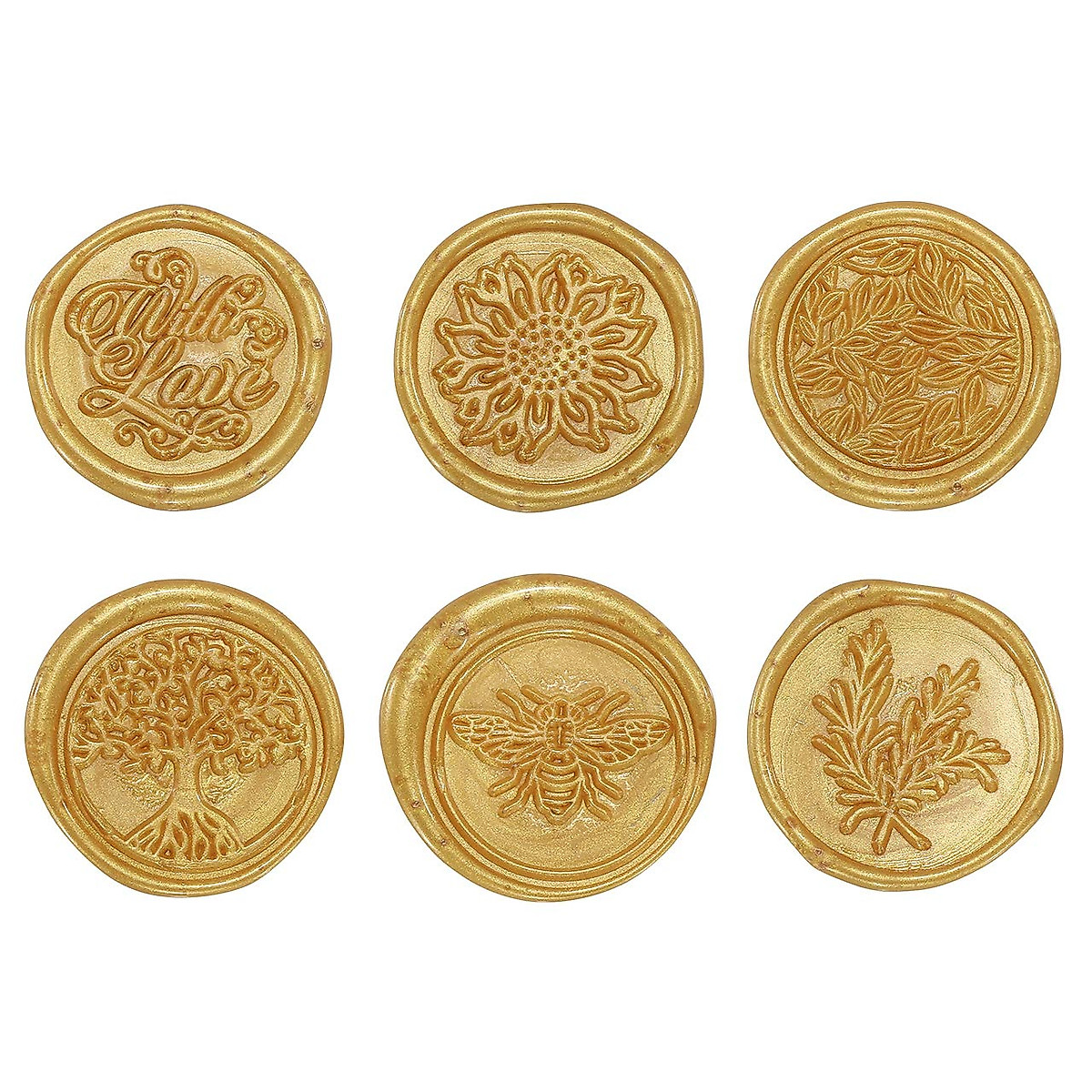 Wax Seal Stamp Set,Yoption 6 Pieces Plant Series Sealing Wax Stamp Heads + 1 Wooden Hilt, Vintage Seal Wax Stamp Kit with Gift Box (Sunflower+Tree of Life+Bee+with Love+Rosemary+Leaves)