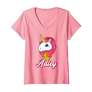 ADLEY MERCH UNICORN DESIGN V-Neck T-Shirt