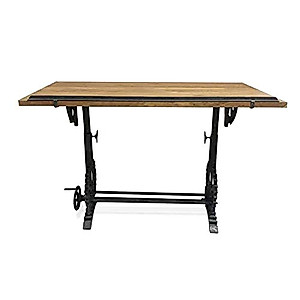 Rustic Deco Industrial Architect's Office Desk - Adjustable Crank Cast Iron Base - Tilt Top