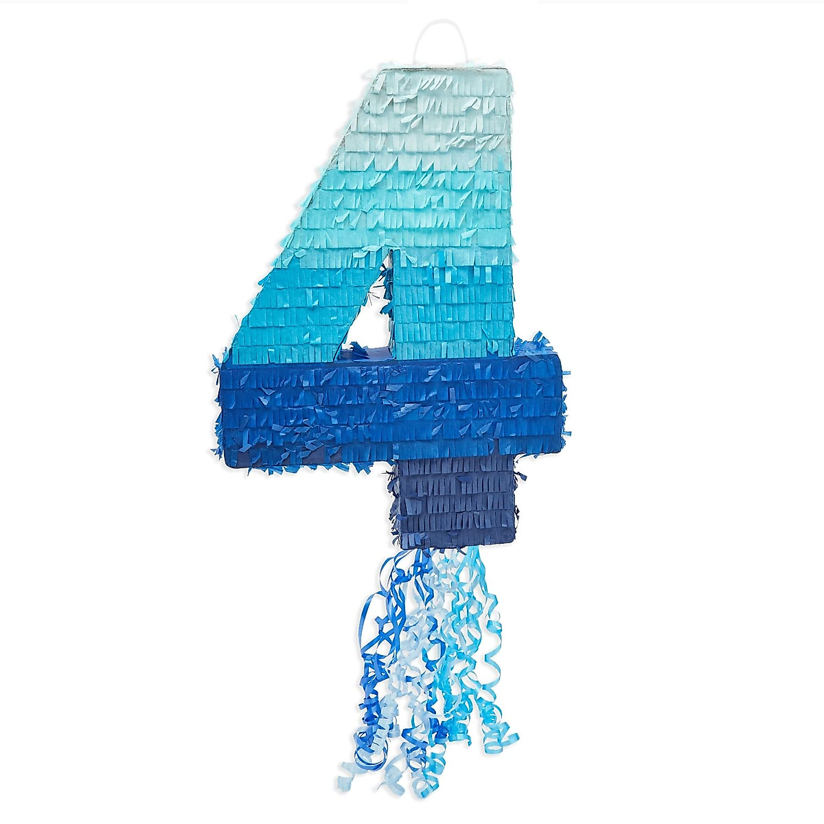 BLUE PANDA Number 4 Pull String Pinata for Boys, 4th Birthday Party Decorations, Ombre Blue (16.5 x 12 x 3 In)