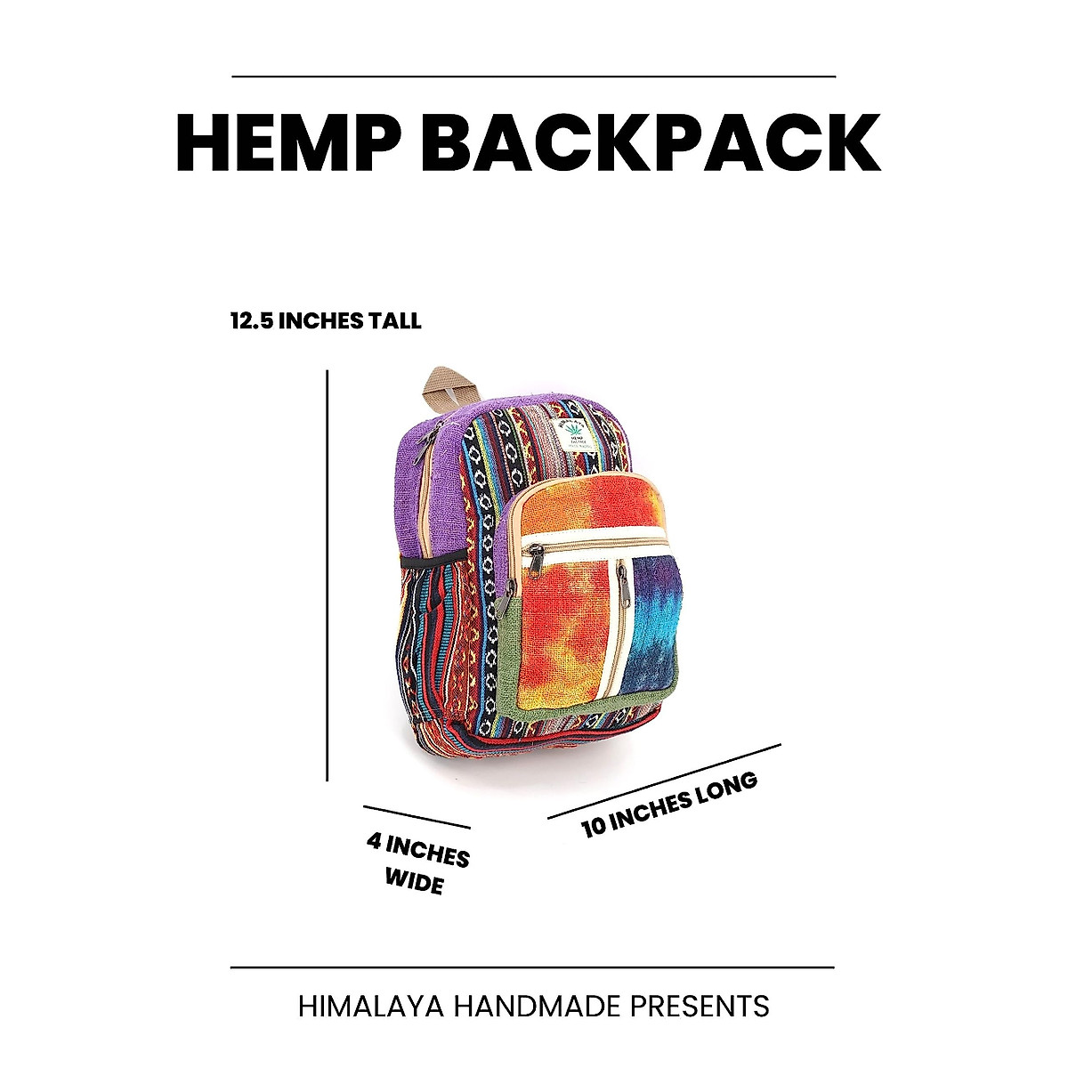 Unique design Himalaya Hemp Tie Dye Hippie Backpack Festival Backpack Hiking Backpack FAIR TRADE Handmade with Love. (PURPLE)