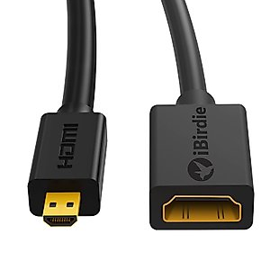 iBirdie Micro HDMI to HDMI Female Cable 0.5 Feet - High Speed 18Gbps Support 4K60 HDR ARC Compatible with GoPro Hero 7 6 5 4, Raspberry Pi 4
