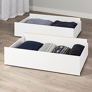 Prepac Select Rolling Storage Drawers for 4-Post Storage Bed, Set of 2 Storage Bed Drawers on Wheels 24.25" D x 39.25" W x 9.75" H, White, WBQK-1303-1