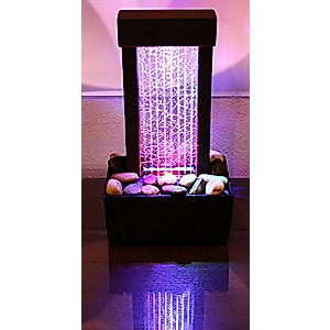 Nature's Mark 10" H Crackled Glass Light Show Tabletop Water Fountain with Natural River Rocks and Color Changing LED Lights (Cordless)