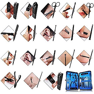 Manicure Pedicure Kit Nail Clippers Set 18 in 1 High Precision Stainless Steel Cutter File Sharp Scissors for Men & Women Fingernails & Toenails Vibrissac Scissors with Stylish Case (Blue_18in1)