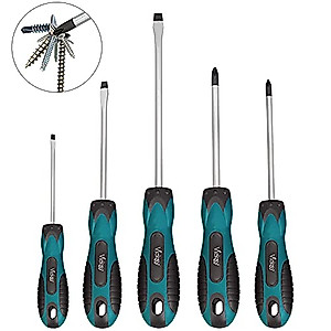 Magnetic Screwdriver Set,5 Pieces Slotted and Phillips Screwdriver with Ergonomic Comfortable Non-skid Handle,Permanent Magnetic Tips,Rust Resistant Heavy Duty Toolkit (Viridian Green)