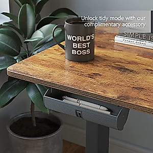 FEZIBO Triple Motor L-Shaped Electric Standing Desk, 63 Inches Height Adjustable Stand up Corner Desk, Sit Stand Workstation with Splice Board, Black Frame/Rustic Brown Top