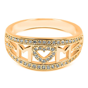 Savlano 18K Gold Plated Cubic Zirconia Mom Heart Memorable Ring for Women