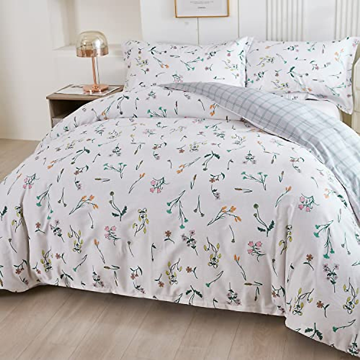 OAITE Duvet Cover Set,100% Cotton Comforter Cover with Floral Pattern Duvet Cover Set,Soft Bedding Set Includes with 3 Piece (2 Pillow Shams,1 Duvet Cover)