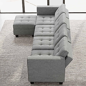 Belffin Light Grey L Shape 5-Seat Modular Sectional Sofa with Storage, Reversible Chaise, Adjustable Backrest, Cotton & Polyester