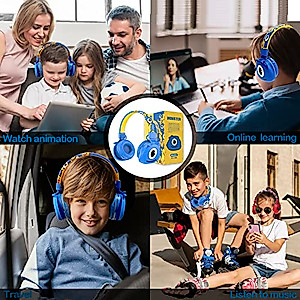 Kids Cartoon Headphones,Wireless Headset for thechildren,Jellie Monsters Joint Bluetooth Headphones,Foldable Stereo Headphone,FM,with Volume Limited and mic,TF Card Compatible for iPad/iPhone/Tablet