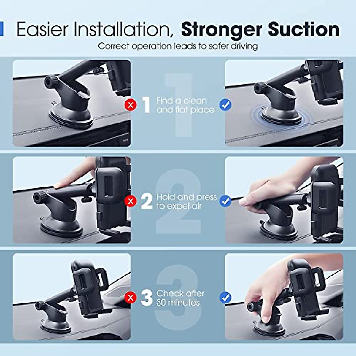 Car Phone Mount,Car Phone Holder,Phone Holder for Car, Easy Installation with One-Touch Design Dashboard Windshield Car Phone Holder Compatible iPhone13/12/11Pro/Xs Max/XS/XR/X/8,Galaxy,Moto and More