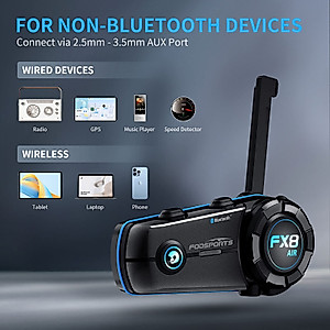 Fodsports FX8 AIR Motorcycle Bluetooth Headset, 1000M Motorcycle Communication Systems with 3 Sound Effects, Hands-Free Helmet Intercom with CVC Noise Cancellation, IP65 Waterproof, FM Radio, 1 Pack