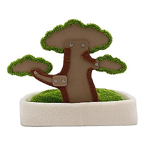 Cat Bed Small Dog Bed with Hanging Ball & Rattan Mat, 23.6'' Faux Fur Plush Indoor Soft Cat Bed Anti Anxiety Calming Pet Bed Removable Square Cushion Washable