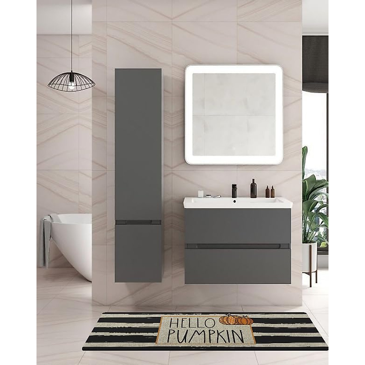 Thanksgiving Bath Mat for Tub,Non Slip Bathroom Floor Runner Rug Quick Dry & Absorbent Diatomaceous Earth Shower Sink Bedroom Kitchen Washable Doormat,Boho Polka Dot Pumpkin Black Stripes 20"x47"