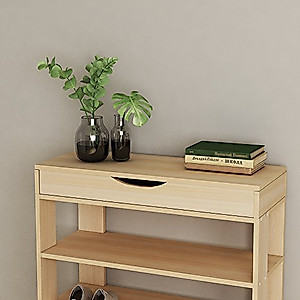 DlandHome Shoe Rack Shoe Storage Cabinet, 5 Tier Shoe Racks, Wooden Shoes Heels Sneakers Storage Cabinet Organizer for Entryway, Hallway, Closet or Living Room,Oak