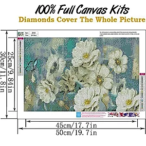 Tiwabb Flower Large Diamond Painting Kits,5D Diamond Painting Kits for Adults Kids DIY Diamond Art Kits Full Round Drill Diamond Dots Painting with Diamonds Gem Art and Crafts Home Decor 20X12inch