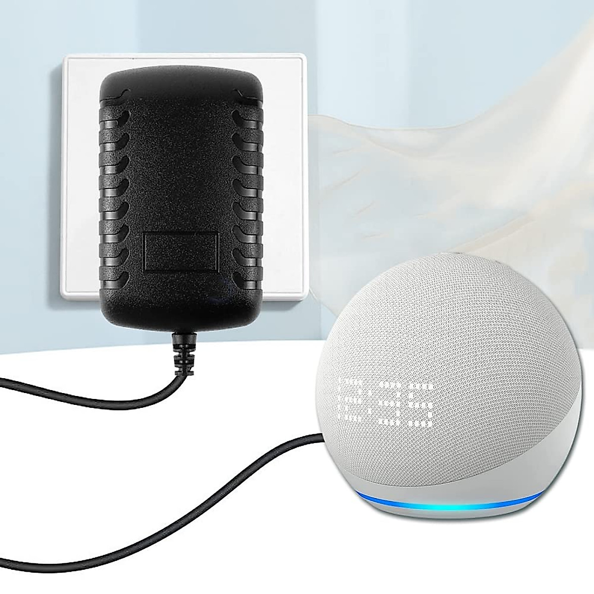 Qjin Power Cord for Echo Dot 5th Gen, Dot 4th Gen, Dot 4/5th Gen with Clock, Dot 4/5th Gen Kids, Echo Pop, Echo Spot 15W Replacement Charger Adapter