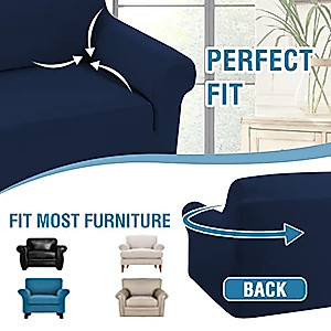 H.VERSAILTEX Chair Cover 1-Piece Stretch Couch Covers for 1 Cushion Couch Sofa Cover Spandex Non Slip Soft Form Fit Furniture Protector with Elastic Bottom (Chair, Navy)