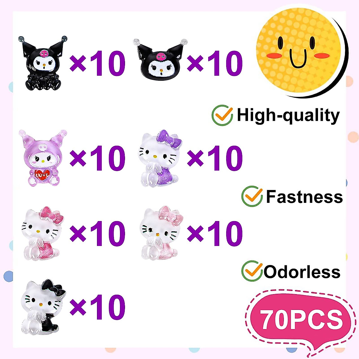 CLTJMM 70 PCS Nail Charms,Kawaii Nail Charms Hello Kitty Nail Charms 3D Slime Charms Nail Art Charms Cute Cartoon Flat Back Resin Charms for Nail Art Decoration Supplies