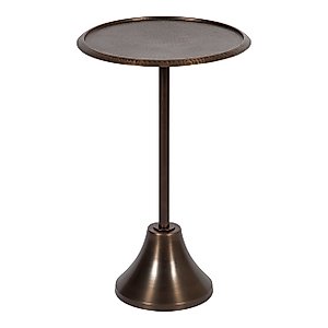 Kate and Laurel Sanzo Modern Pedestal Side Table, 15 x 15 x 24, Bronze, Decorative End Table with Hammered Tabletop for Use as a Bedroom Nightstand or Living Room Accent