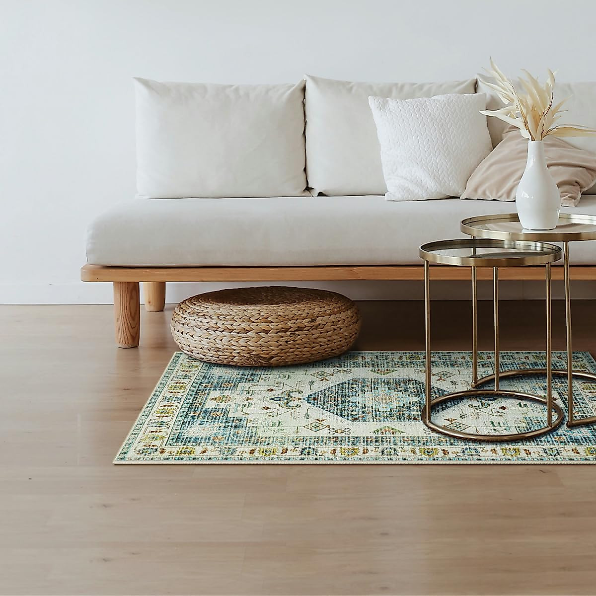 4x6 Small Boho Area Rug & Carpet for Bedroom, Entryway, and Living Room – Soft, Machine Washable Fabric with Non-Slip TPR Backing and Sturdy Sewn Edges