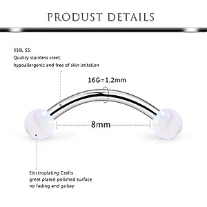 Hoeudjo 40Pcs 16G Eyebrow Piercing Rook Earrings Daith Piercing Jewelry Curved Barbell Kit Surgical Steel Tragus Vertical Lip Rings for Women Men 8mm (5/16")