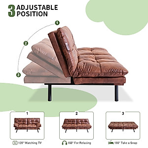 MUUEGM Futon Sofa Bed, Convertible Memory Foam Sleeper Couch,Modern Faux Leather Folding Love seat for Living Room,Small Space,Apartment,Office,Dorm,Adjustable Backrests Armrests 71" Sofa Bed, Brown
