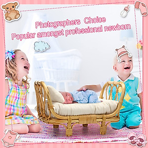 Thyle Newborn Photography Props Bed Rattan Baby Bed with Mattresses and Pillows Baby Photoshoot Props Handcrafted Boho Baby Crib Photo Studio Prop Newborn Bed Prop