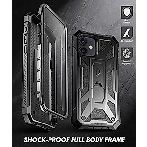 Poetic Spartan for iPhone 12/ iPhone 12 Pro 6.1 inch Case, Full-Body Rugged Dual-Layer Metallic Color Accent with Premium Leather texture Shockproof Protective Cover with Kickstand, Metallic Gun Metal