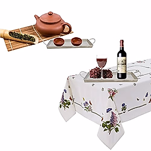 Etetevn Torched Serving Tray with Decorative Antique Metal Handles - Coffee Table,Dining Table Centerpiece Candle Holder Tray,Farmhouse Decor Rectangular Butler Tray, 32.3x10.4x2.3