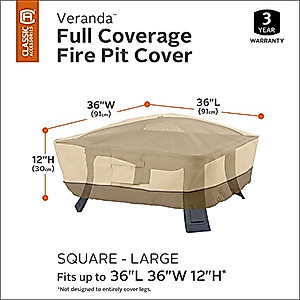 Classic Accessories Veranda Water-Resistant 36 Inch Full Coverage Square Fire Pit Cover, Patio Furniture Covers, Pebble/Bark/Earth