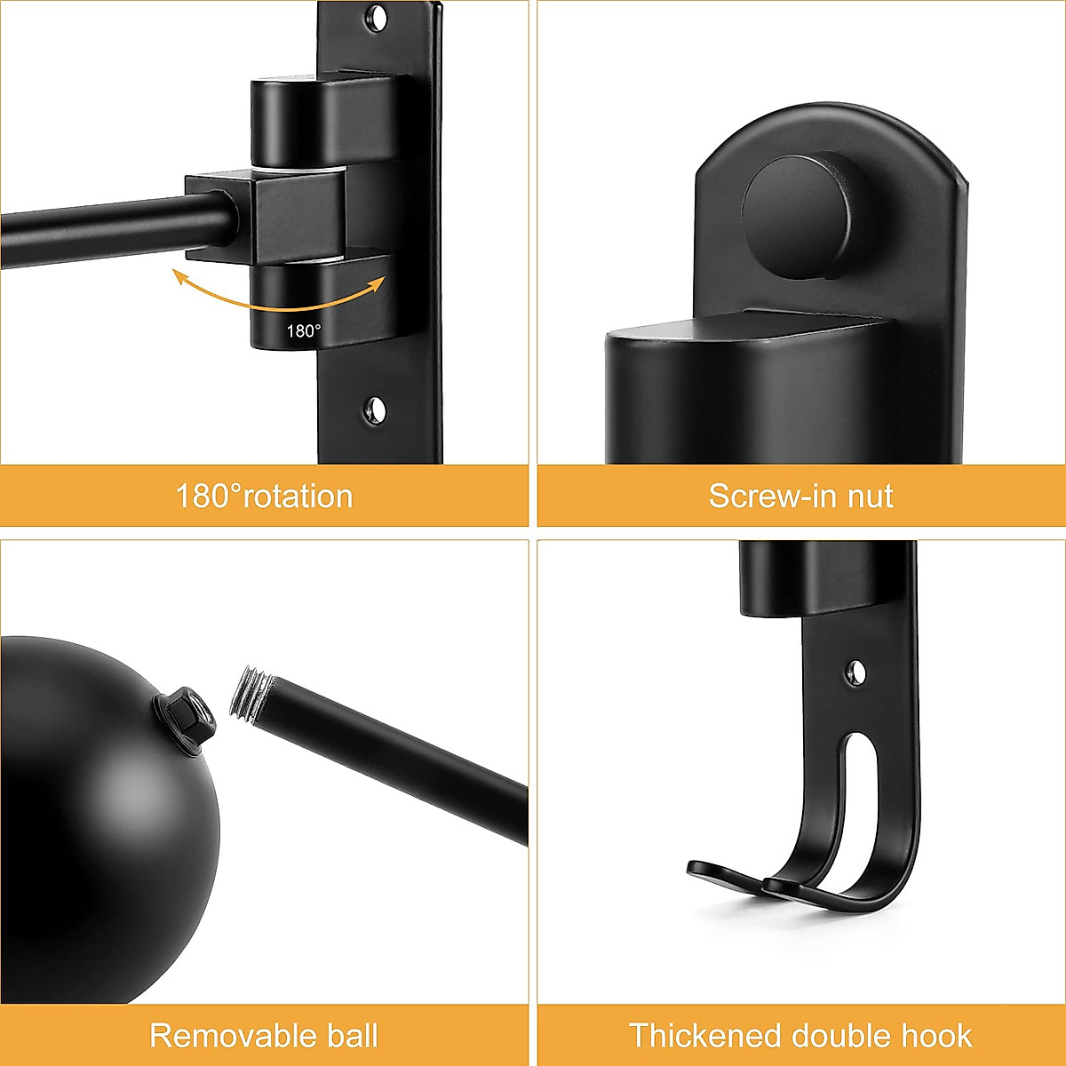 PAHTTO Motorcycle Helmet Holder, Helmet Rack Wall Mount 180 Degree Rotation Helmet Hanger with Double Hook for Coats, Caps, Hats, Motorcycle Accessories