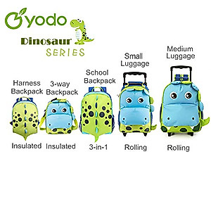 yodo Zoo 3-Way Kids Suitcase Luggage or Toddler Rolling Backpack with wheels,Small Dinosaur