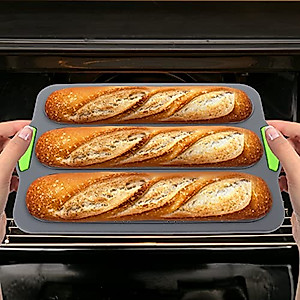 CALLARON Baking Pan Silicone Baguettes Pan Nonstick 3 Wave Loaves French Toast Bread Baking Tray Loaf Mold Pan for DIY Making Breadstick Cake Kitchen Baking Mould Supplies Baking Pans