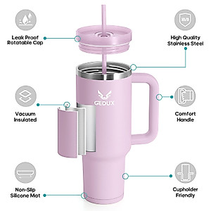 Gedux 40oz Tumbler With Handle, 2-IN-1 Leak Proof Lid (Straw/Flip), Insulated Water Bottle, Stainless Steel Tumbler with Non-Slip Silicone, Wide Mouth Travel Mug Cupholder Friendly Dishwasher Safe